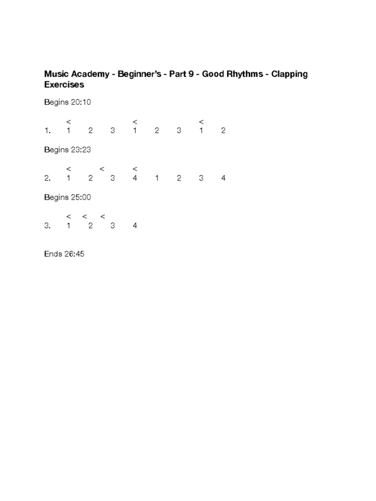 Beginner Clapping Rhythm Exercises | PDF
