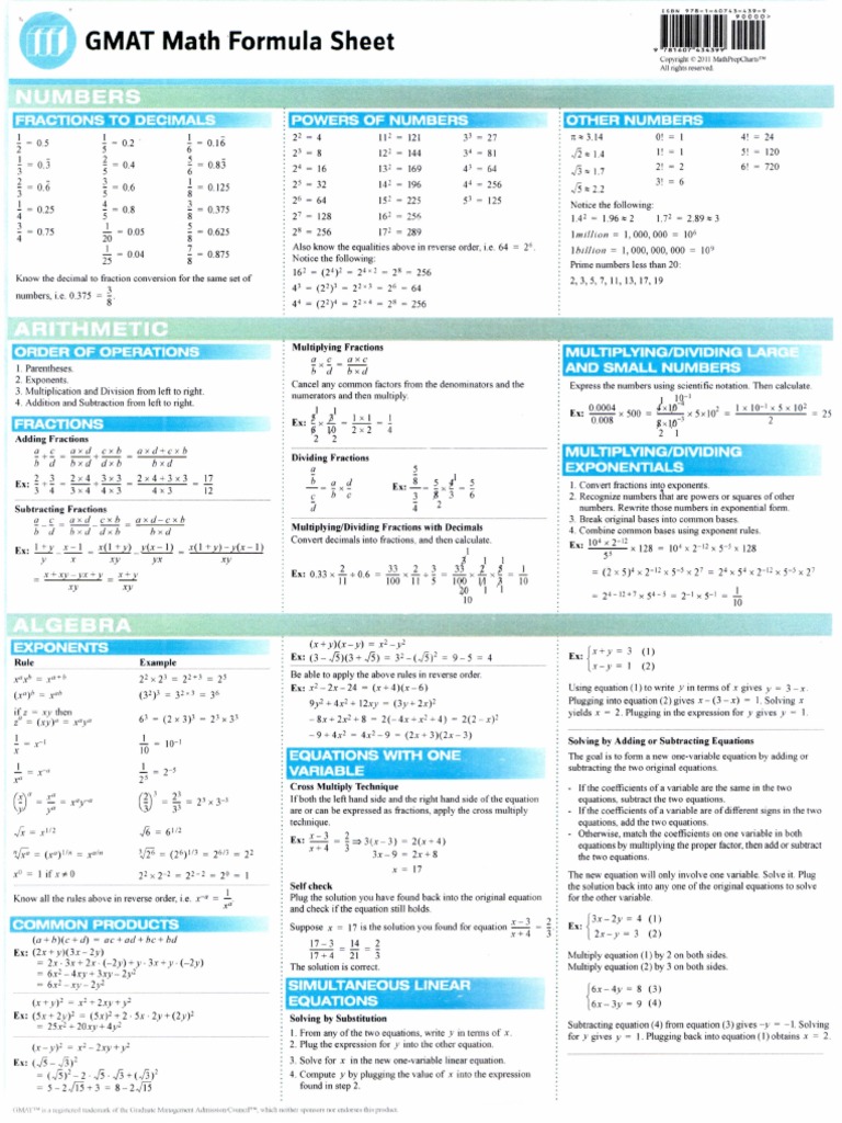Math Formula Sheet GMAT | PDF