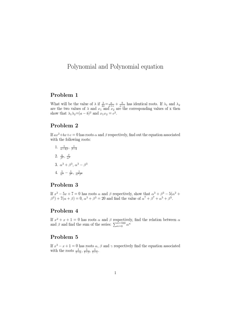Polynomial and Polynomial Equation: Problem 1 | PDF