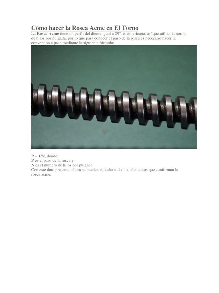 Cálculo de Rosca Acme en Torno | PDF | Tornillo | Herramientas