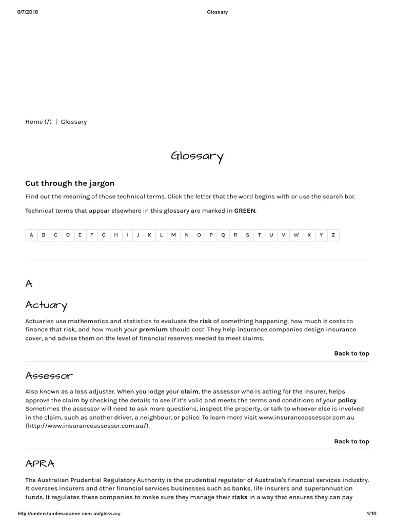 Insurance Glossary | PDF | Liability Insurance | Insurance Policy