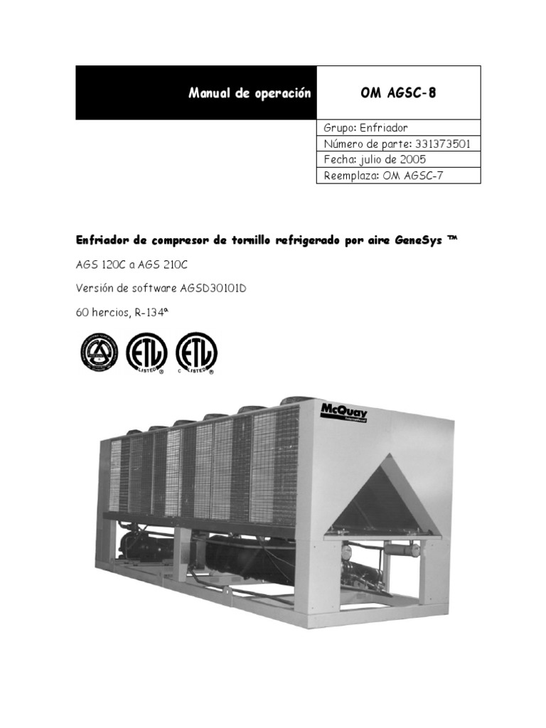 Manual de Operación OM AGSC Español | PDF | Bomba | Temperatura