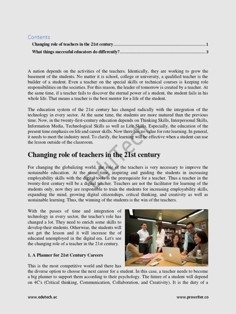 Changing Role of Teachers in The 21st Century | PDF | Teachers | Mentorship