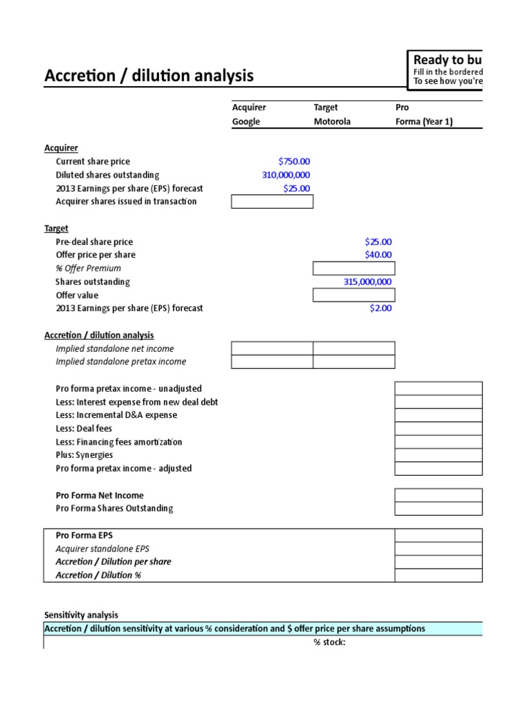 Accretion Dilution Model | PDF | Earnings Per Share | Debt