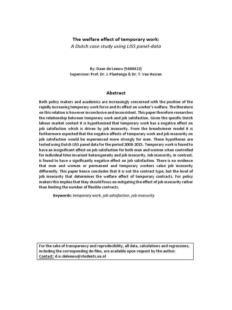 Masterthesis Final. | PDF | Temporary Work | Job Satisfaction