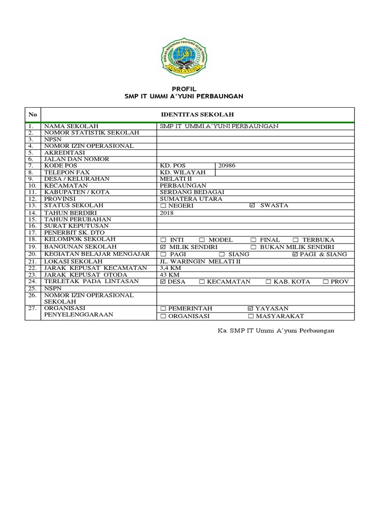 Format Profil Sekolah | PDF