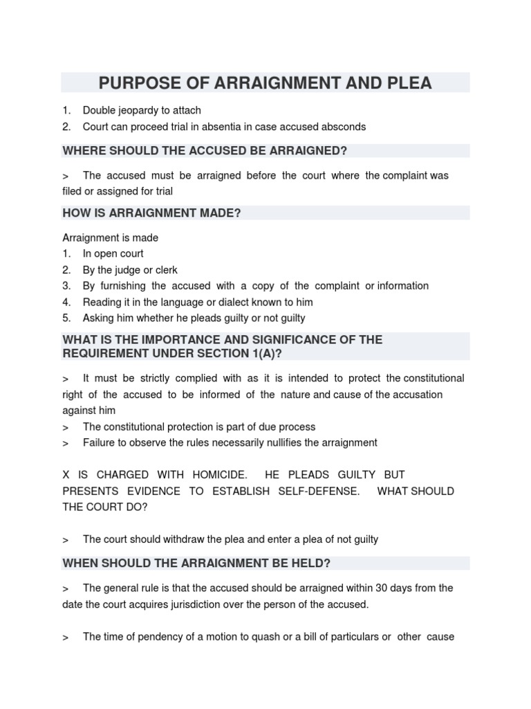 A Comprehensive Guide to Arraignment and Plea Procedures in the ...