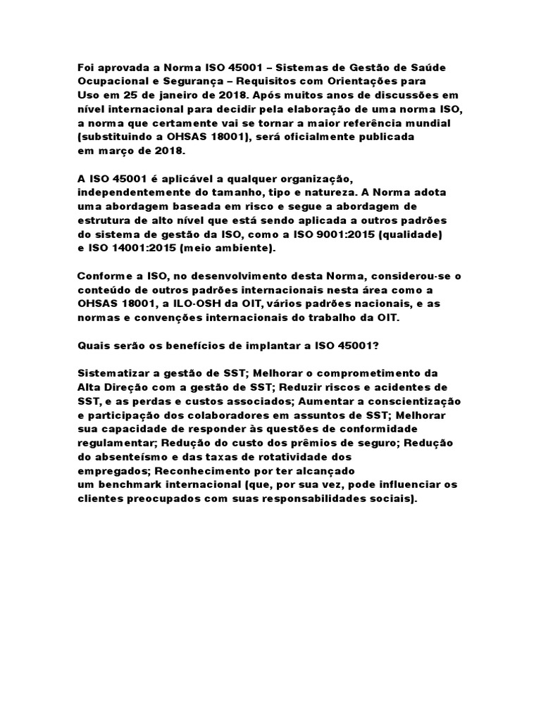 A nova Norma ISO 45001 para Sistemas de Gestão de Saúde e Segurança ...