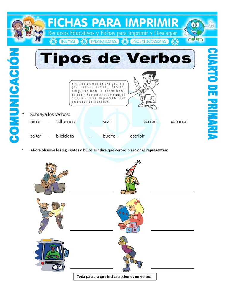 Ficha Tipos de Verbos Para Cuarto de Primaria | Verbo | Semántica