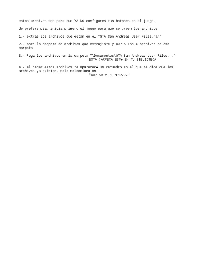 Instrucciones GTA San Andreas User Files | PDF