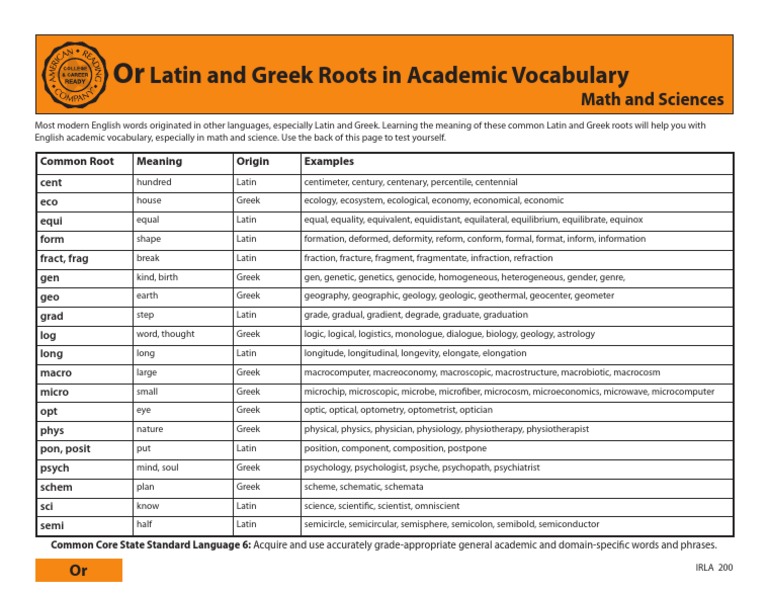 Latin and Greek Roots in Math & Science | PDF | Ecology | Science