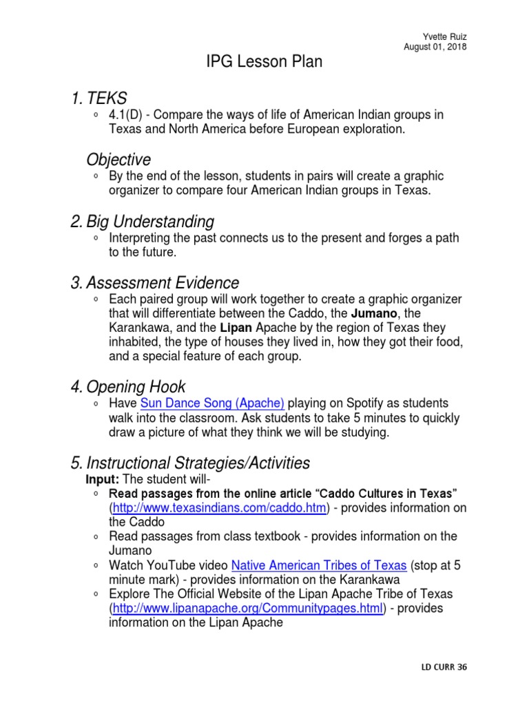 Ipg Lesson Plan | PDF | Texas | Lesson Plan