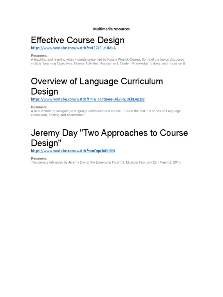 Effective Course Design: Multimedia Resources | PDF