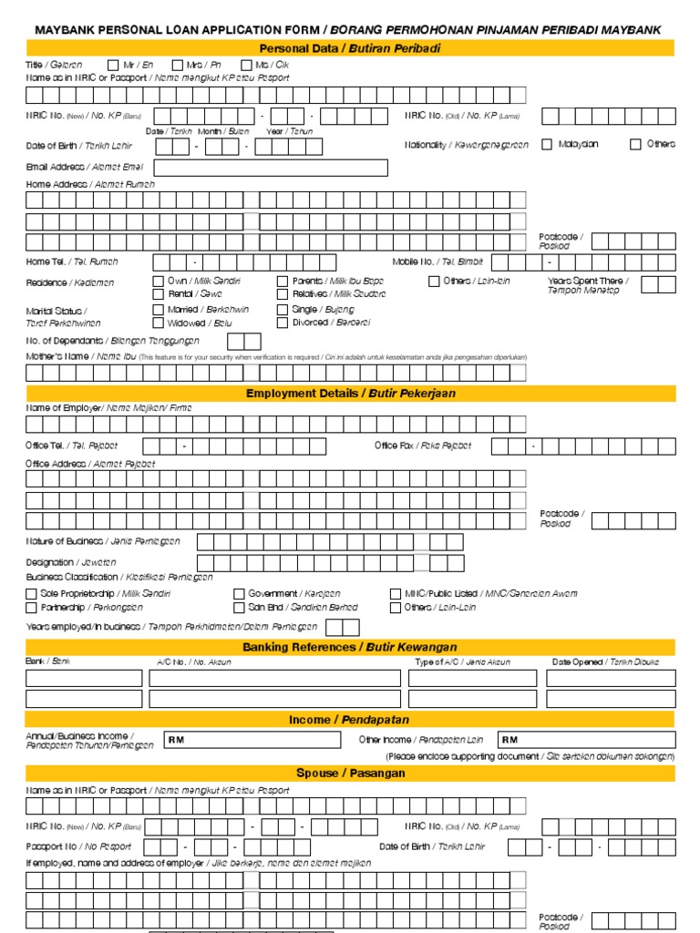 Maybank Personal Loan Application Form | PDF