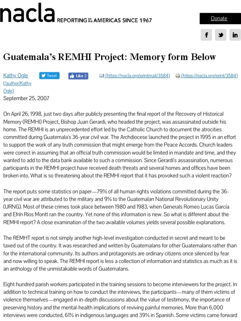 Guatemala's REMHI Project: Memory Form Below - NACLA | PDF | Violence ...