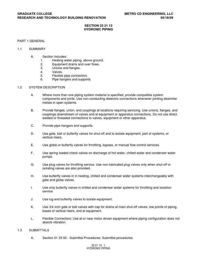 Hydronic Piping Specifications Guide | PDF | Pipe (Fluid Conveyance ...