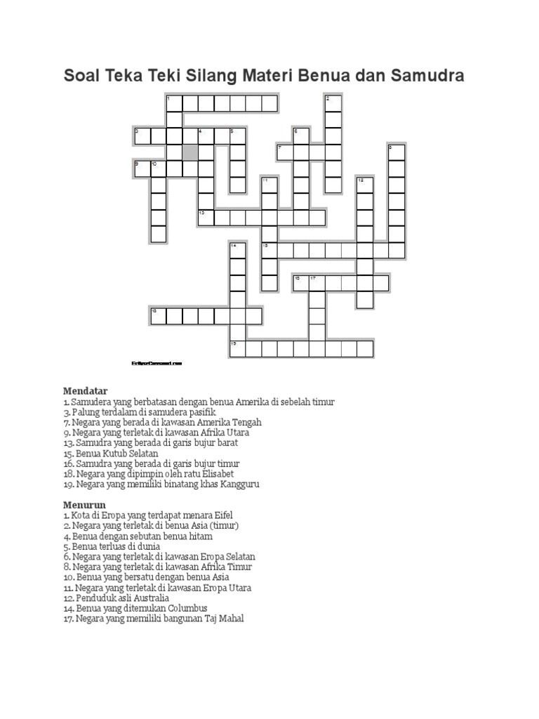 Soal Teka Teki Silang Materi Benua Dan Samudra | PDF | Perjalanan | Sains & Matematika
