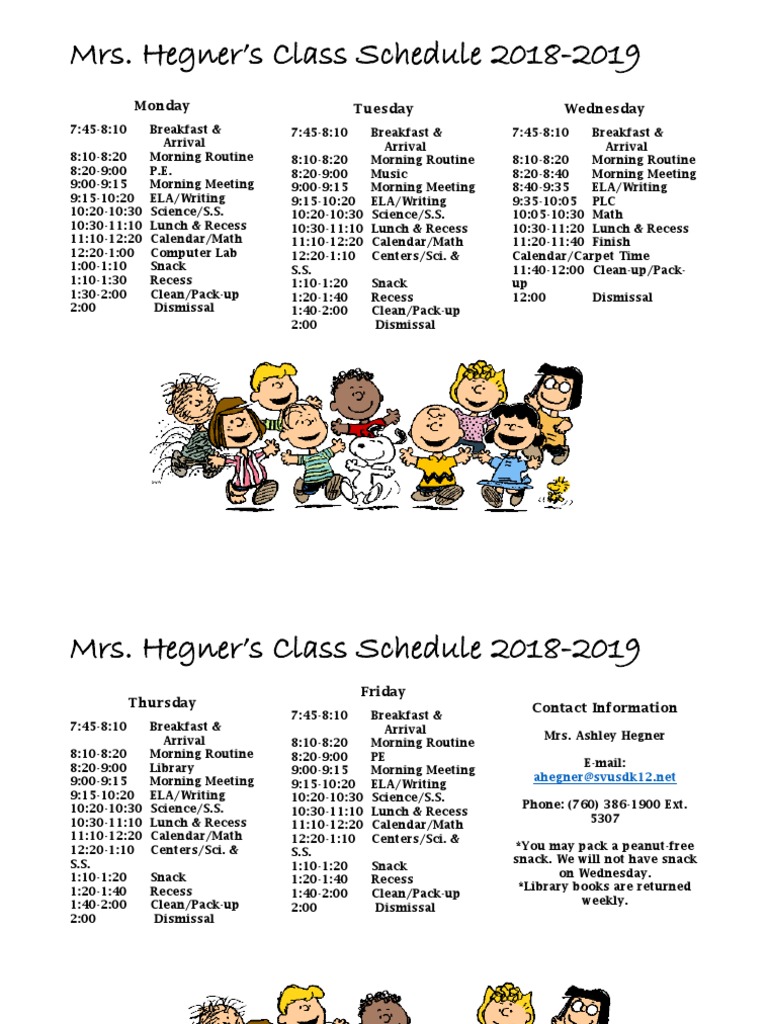 Daily Class Schedule 18-19 | PDF | Cooking, Food & Wine | Home & Garden