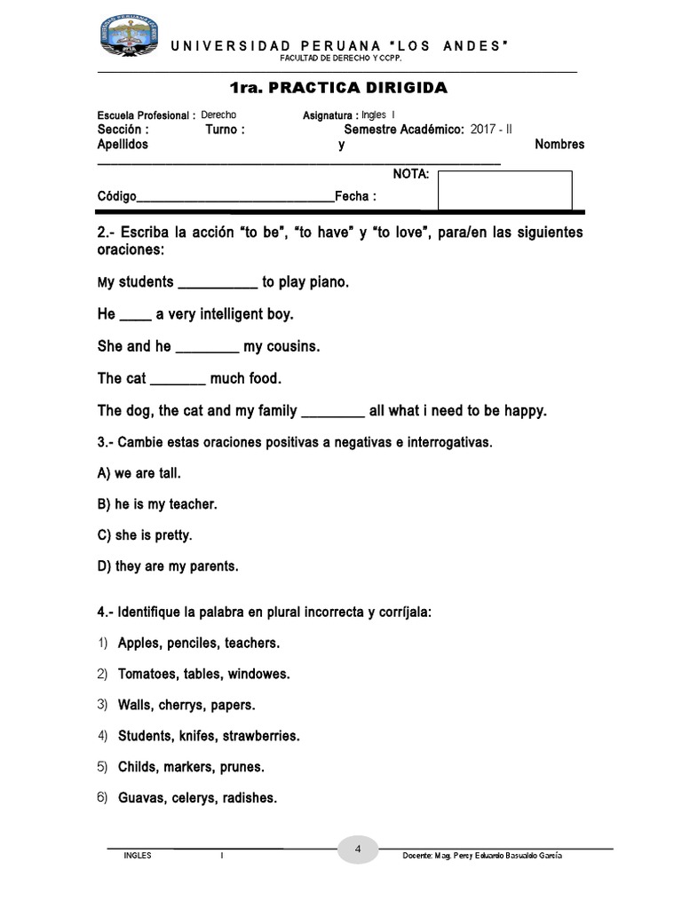 Practicas y Tareas Academicas INGLES 1 EJERCICIOS | PDF | Materiales ...