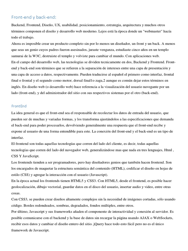 Que Es Frontend y Backend de Paginas Web | PDF | Extremos delantero y ...