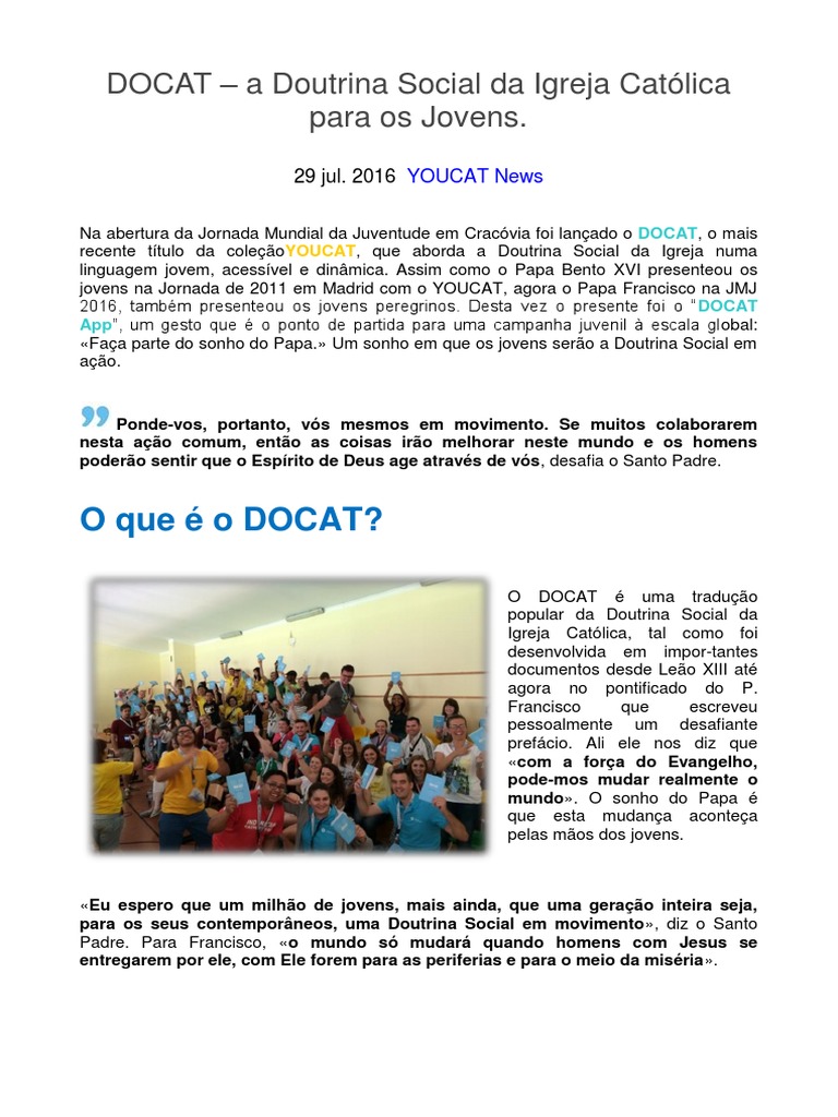 DOCAT | PDF | Ensino social Católico | Igreja católica