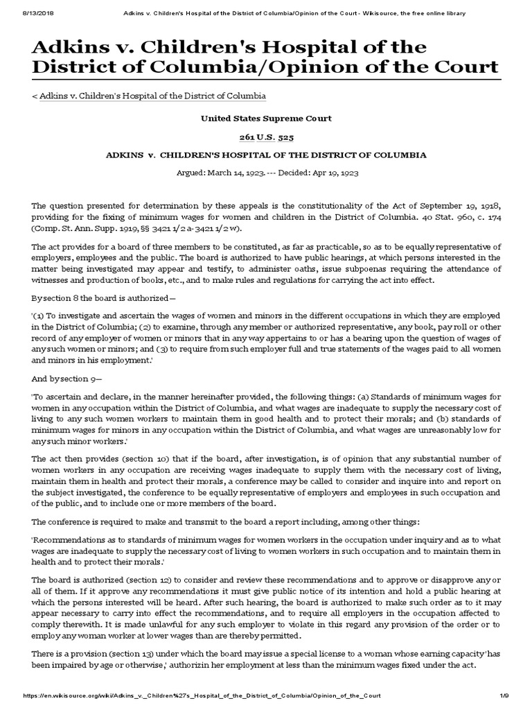Adkins Case | PDF | Employment | United States Constitution