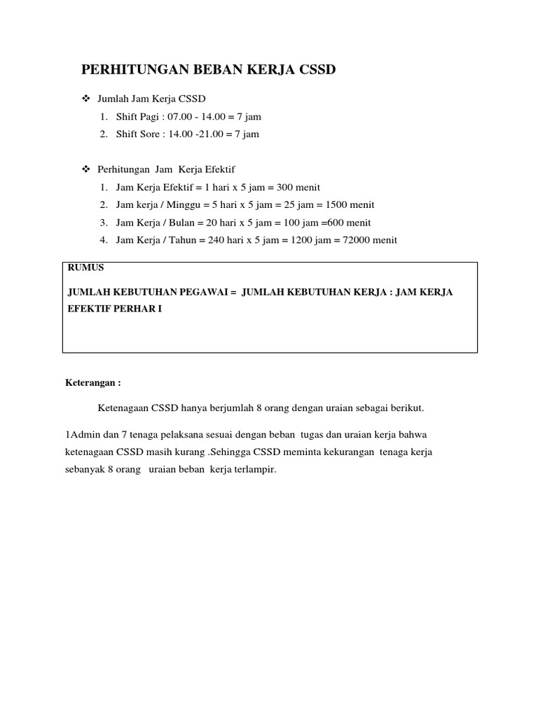 Perhitungan Beban Kerja CSSD | PDF