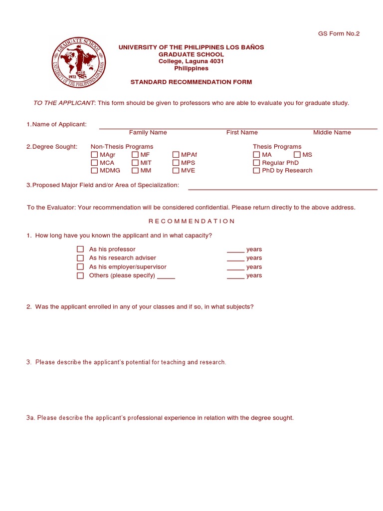 Uplb Form | PDF | Graduate School | Doctor Of Philosophy