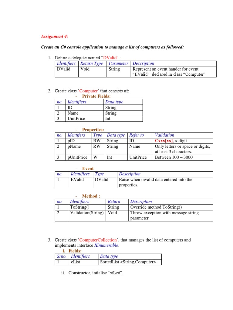 Ass 4 Exception Delegate Event Collection Pdf Method Computer Programming Class