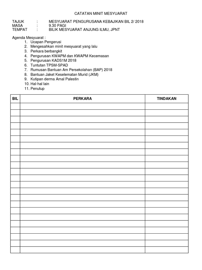 Catatan Minit Mesyuarat | PDF