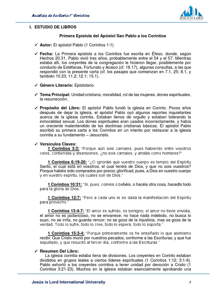 Estudio de Corintios | PDF | Primera epístola a los corintios | Pablo el apóstol