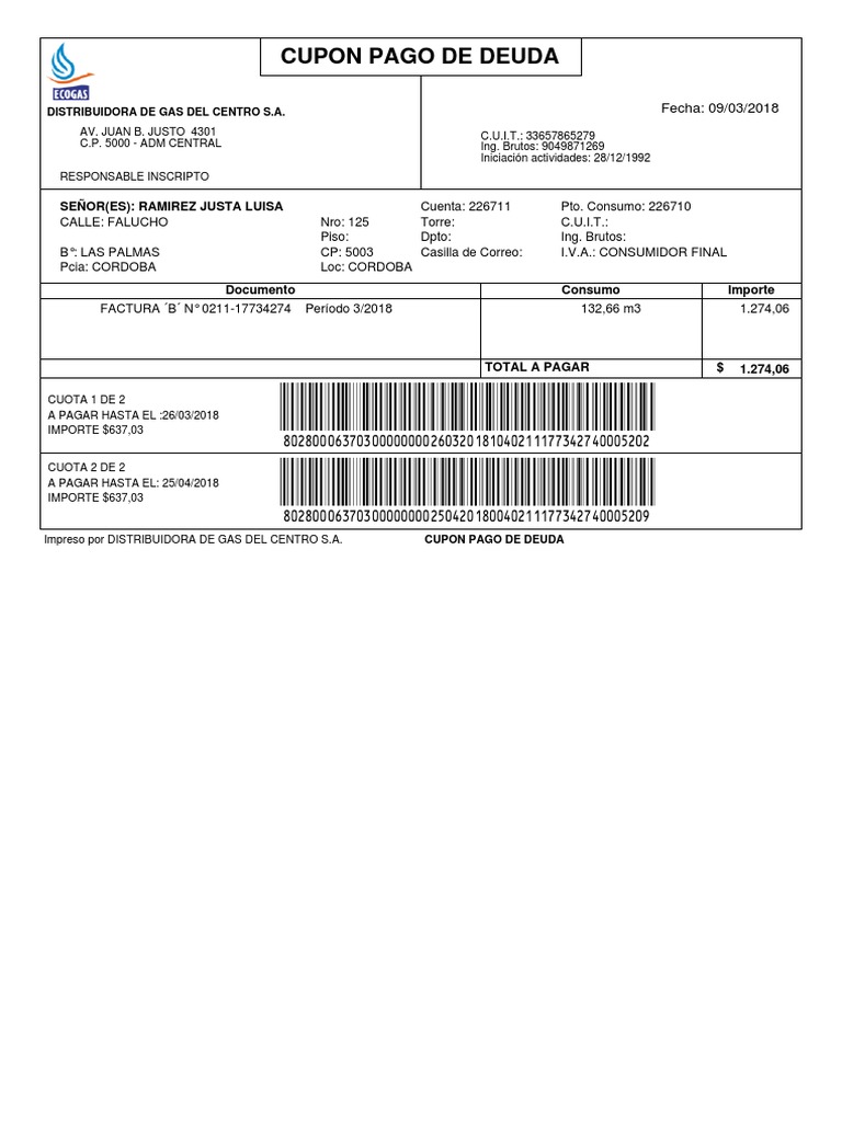 ECOGAS Factura | PDF