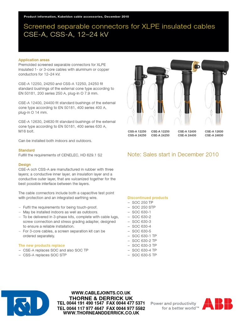 10 16sqmm 11 12kV HV Cable Connector Straight Connector 250 Amps ABB ...