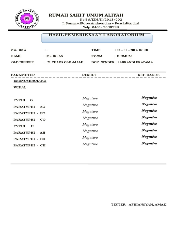 Rumah Sakit Umum Aliyah: Hasil Pemeriksaan Laboratorium | PDF