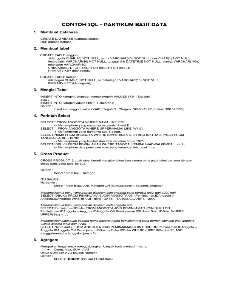 Contoh - Contoh SQL (Query) | PDF