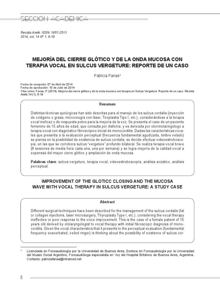 Mejoría Vocal en Sulcus Vergeture | PDF | Armónico | Vocal