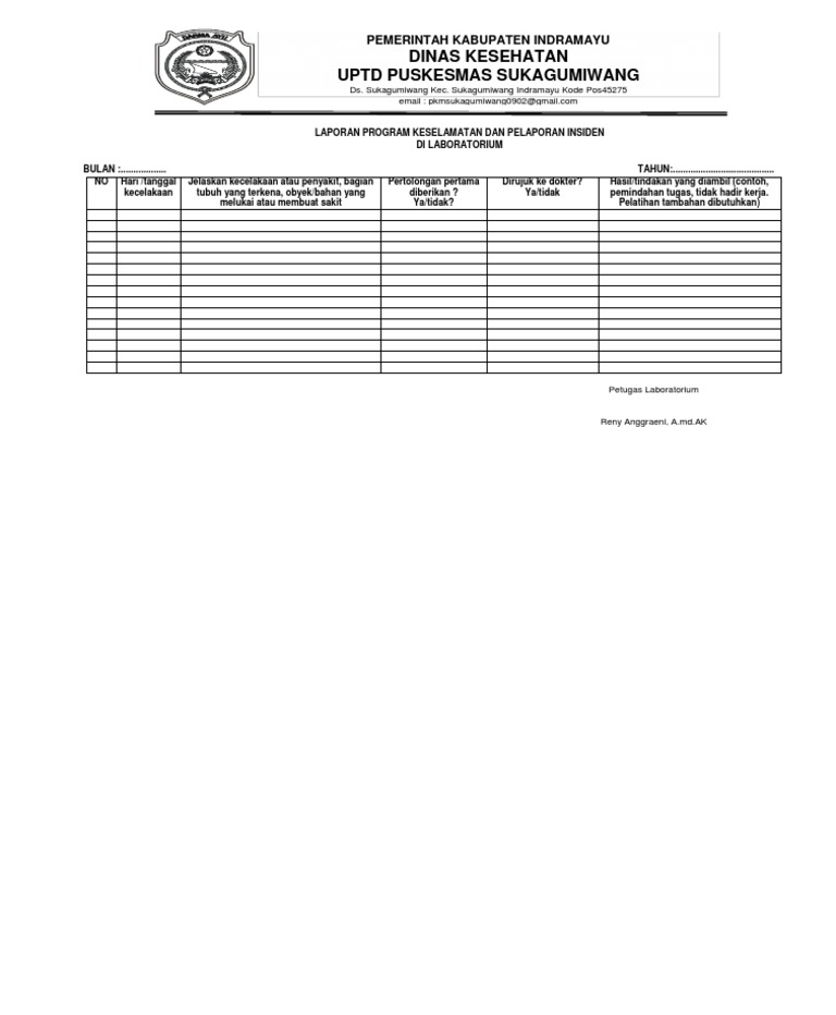 Form Bukti Laporan Insiden Dan Tindakan Di Laboratorium | PDF