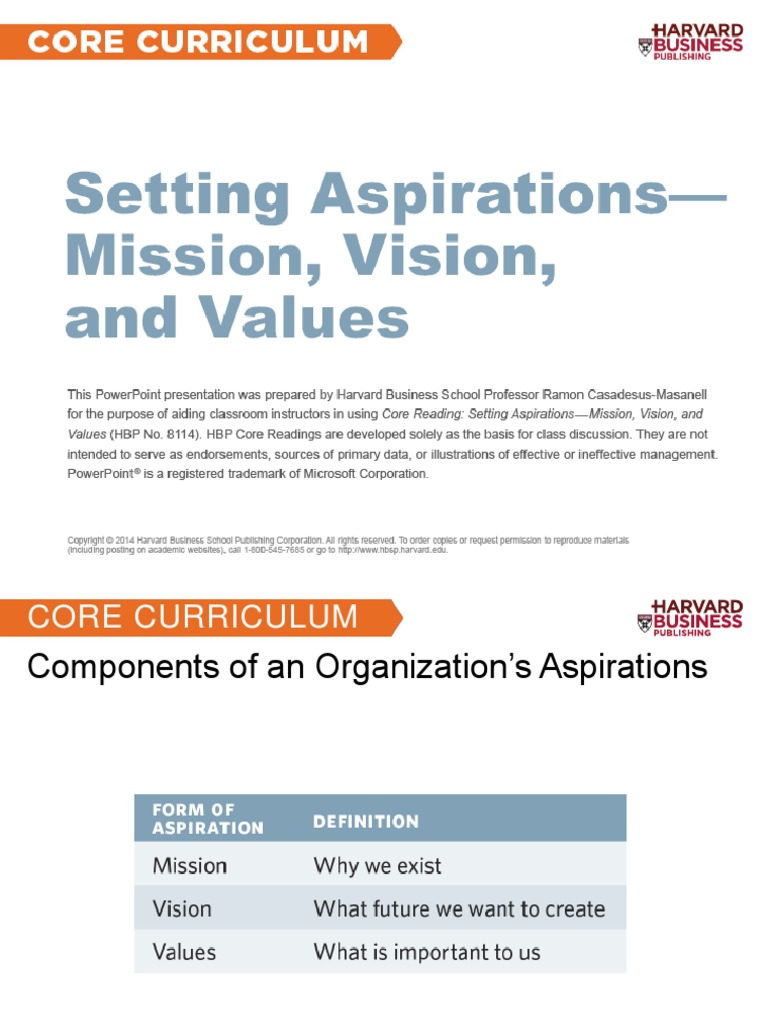 A. Setting Aspirations-Mission, Vision, and Values | PDF | Career ...