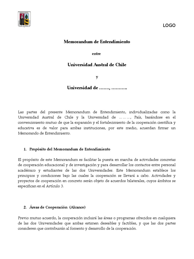 Modelo Memorandum Entendimiento Espanol | PDF | Cooperación | Universidad