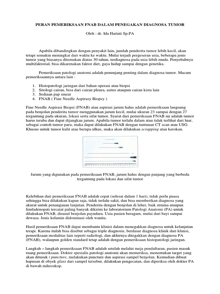 Peran Pemeriksaan Fnab Dalam Penegakan Diagnosa Tumor | PDF | Sains & Matematika