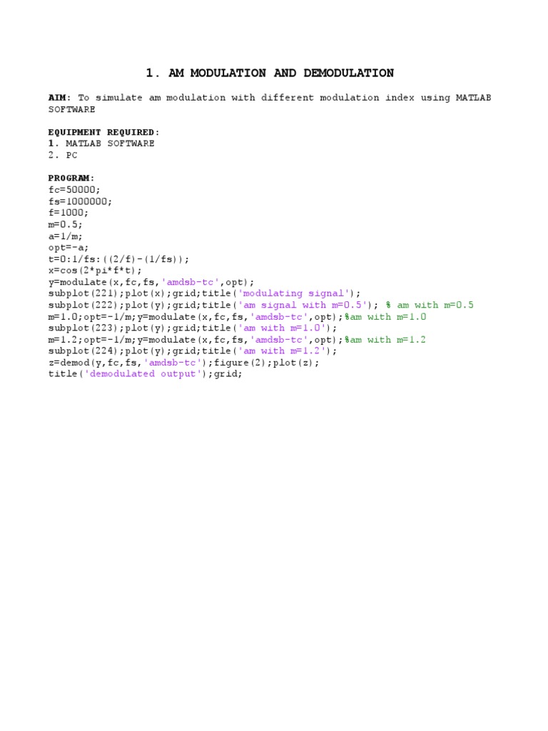 All Modulation Matlab Code Pdf Frequency Modulation Modulation 