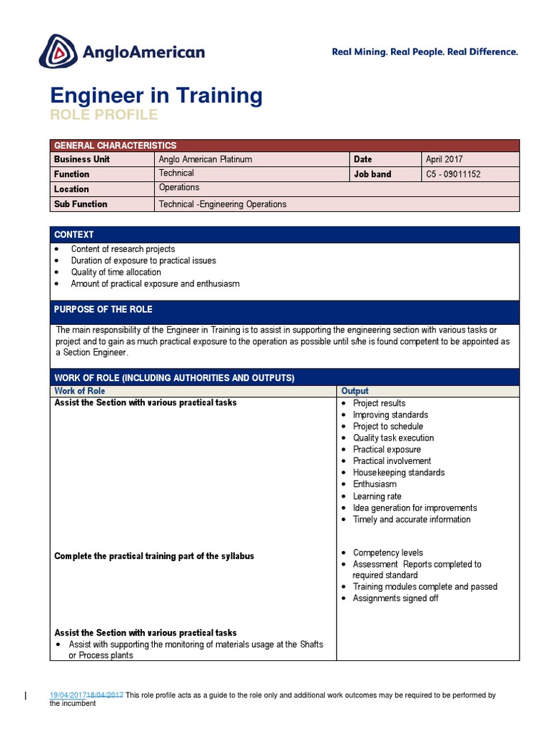 Role Profile - Engineer in Training | PDF | Engineering | Competence ...