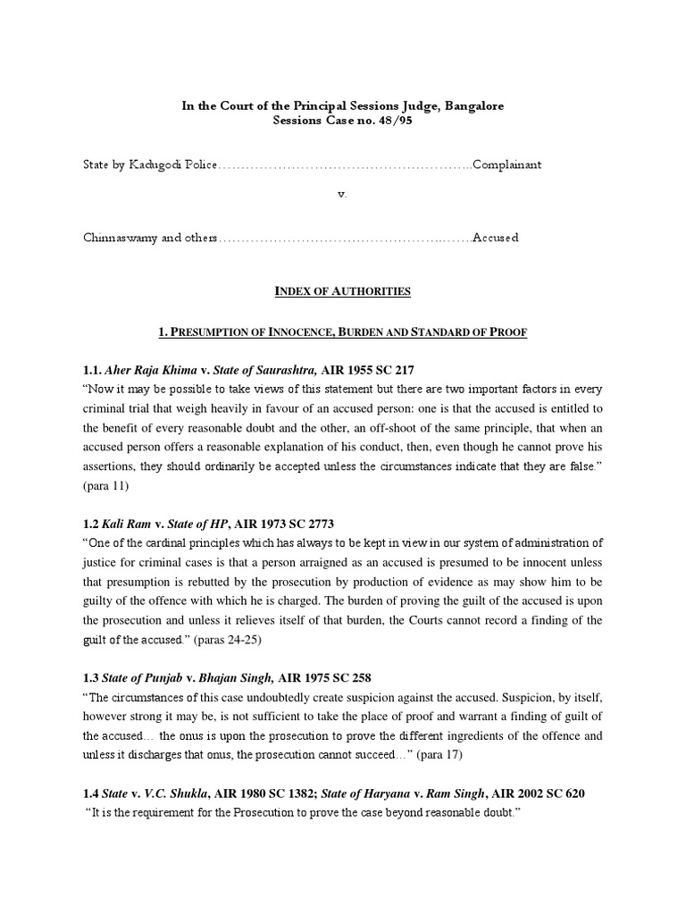 List of Authorities For Final Arguments (Vishav) | PDF | Burden Of ...