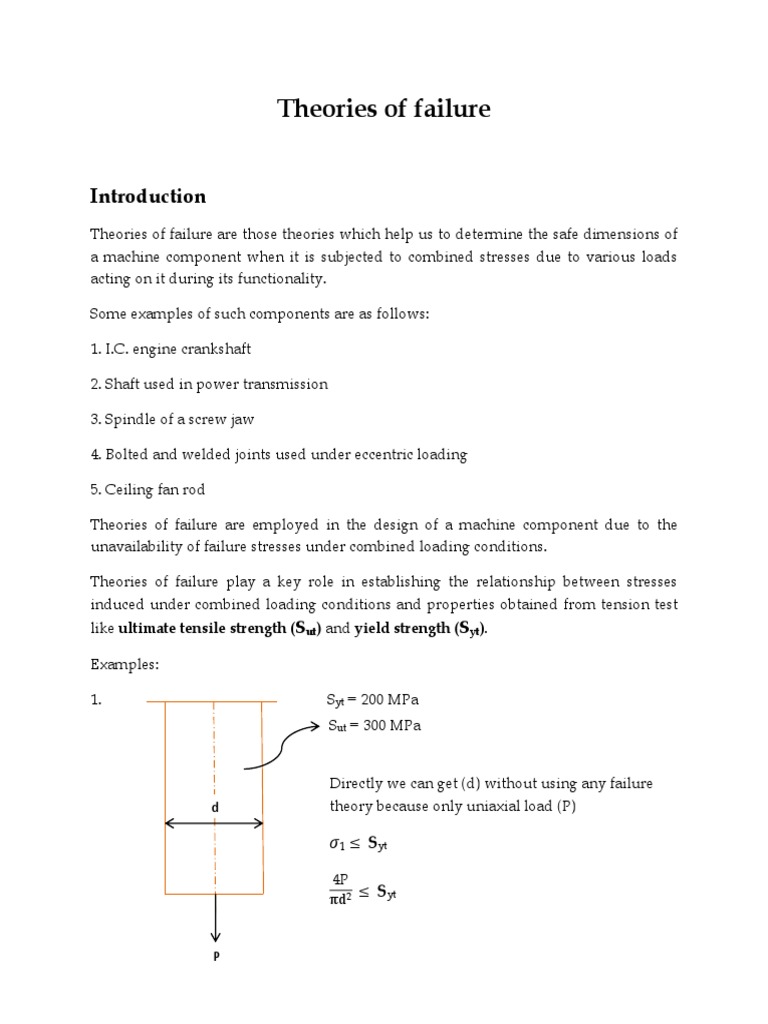 Theories of Failure PDF | PDF | Strength Of Materials | Yield (Engineering)