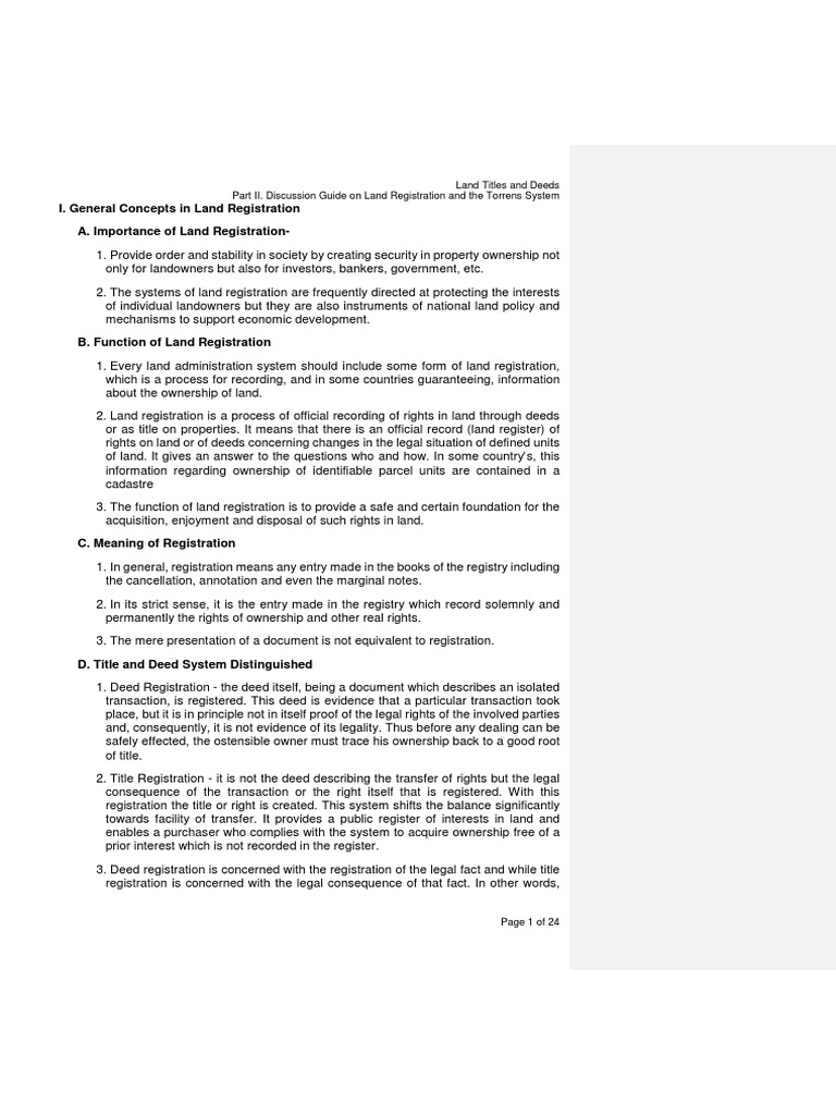 Outline Land Registration and Torrens System 2 | PDF | Deed | Title ...