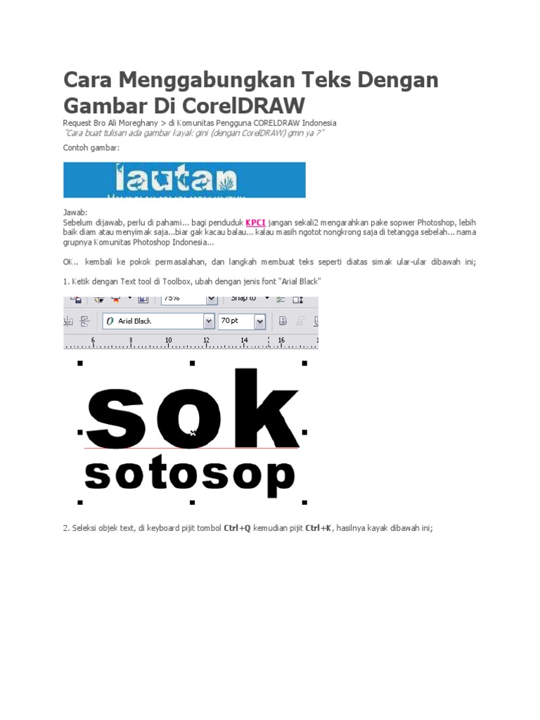 Cara Menggabungkan Teks Dengan Gambar Di CorelDRAW | PDF