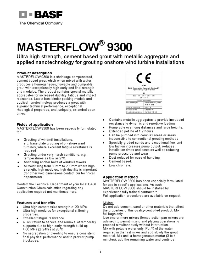 Basf Masterflow 9300 Tds PDF | PDF | Cement | Water