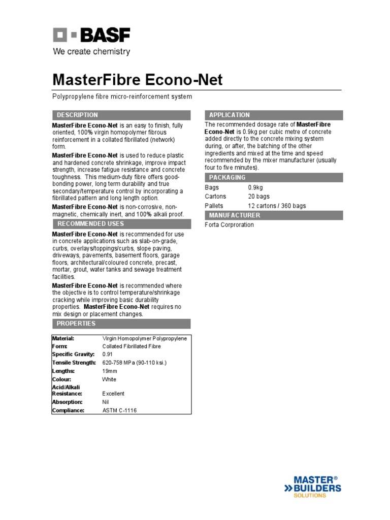 MasterFibre Econo-Net PDF | PDF | Concrete | Building Engineering