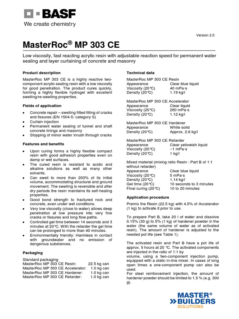 MasterRoc MP 303 CE v2.0 PDF | PDF | Viscosity | Water