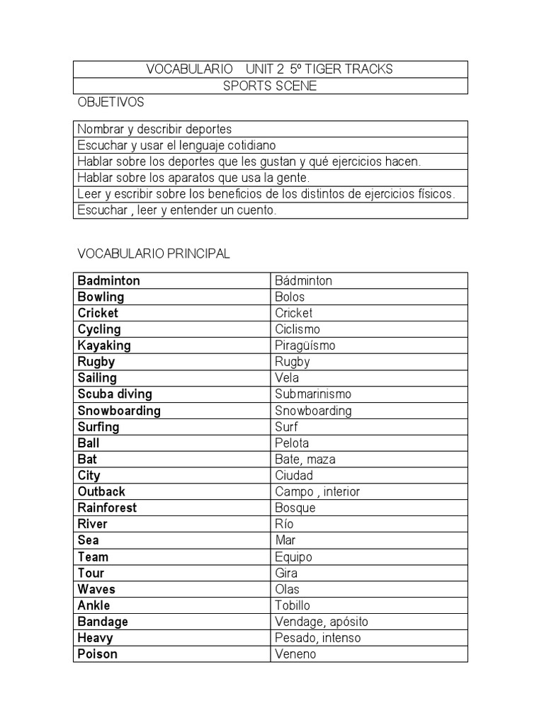 Tiger 5 Unit 2 | PDF | Equipo deportivo | Deportes olímpicos de verano